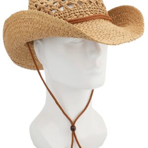 Melesh Adult Sun Straw Western Cowboy Hat (Khaki)