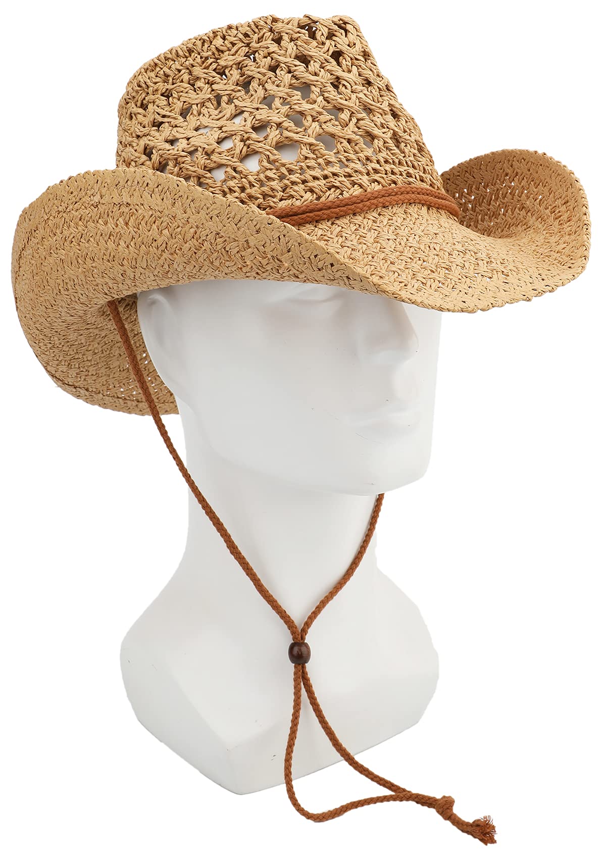 Melesh Adult Sun Straw Western Cowboy Hat (Khaki)