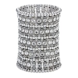 szxc womens ballroom rhinestone stretch cuff bracelets fit wrist circumference from 6.5" to 7.5" - lead & nickle free