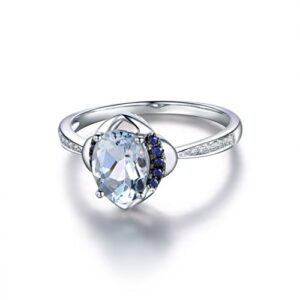 6x8mm oval cut blue aquamarine sapphire halo 14k white gold diamond engagement ring wedding band size 4-9