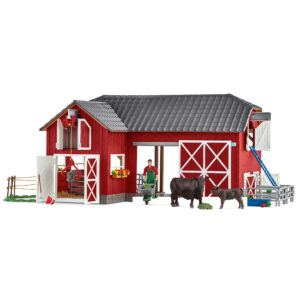 schleich farm world, toys for boys and girls ages 3-8, 27-piece playset, large toy barn with farm accessories