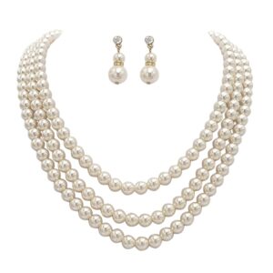 rosemarie collections women's multi strand classic cream faux pearl necklace and earrings jewelry set, 16"-19" with 3" extender (cream/gold tone)