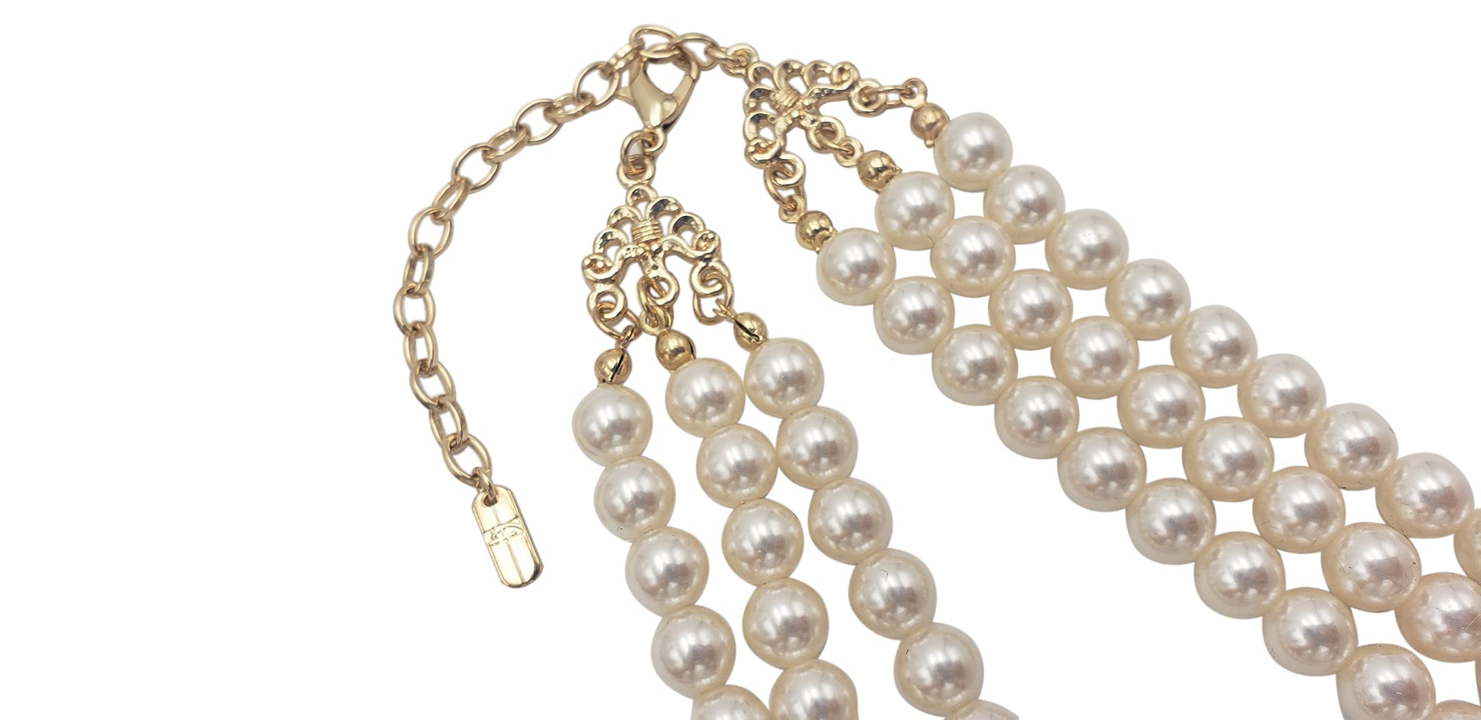 Rosemarie Collections Women's Multi Strand Classic Cream Faux Pearl Necklace and Earrings Jewelry Set, 16"-19" with 3" Extender (Cream/Gold Tone)