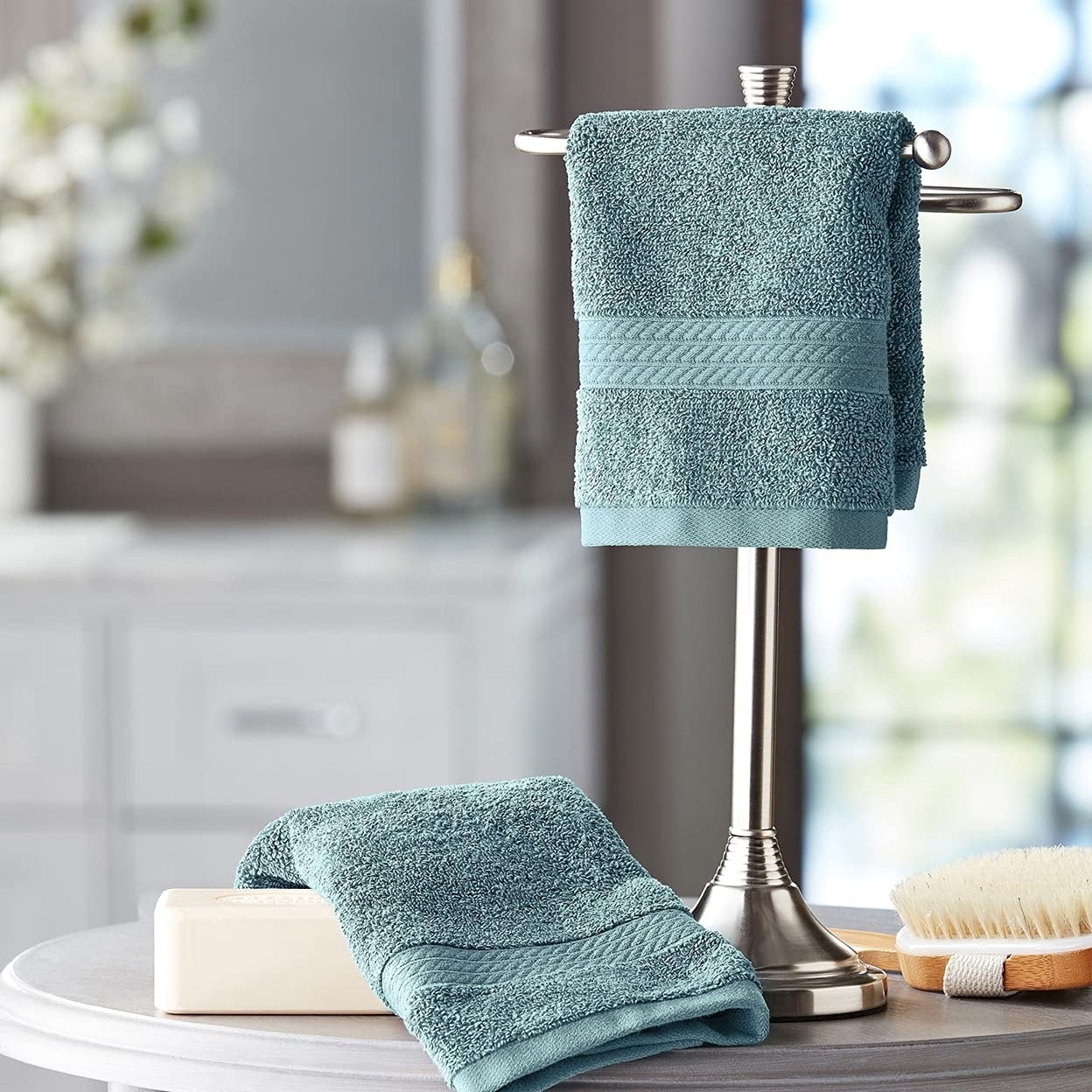 Member's Mark Hotel Premier Collection 100% Cotton Luxury Washcloth, 2-Pack, Blue