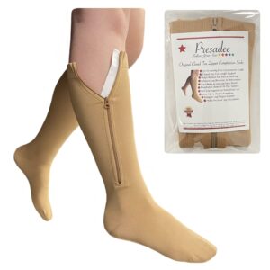 presadee original closed toe 20-30 mmhg zipper compression calf leg socks (s/m, beige)