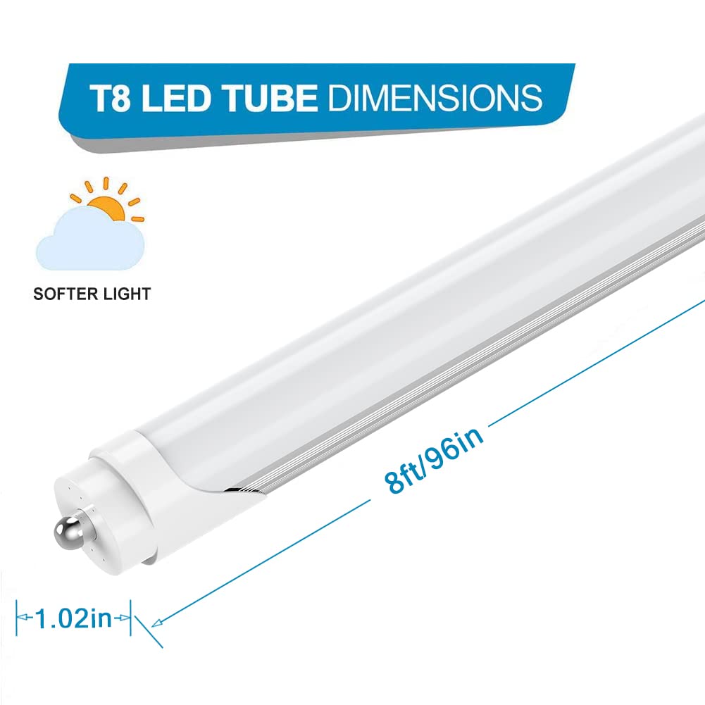 CNSUNWAY 8FT LED Bulbs, 45W 5400LM 5000K, Super Bright, T8 T10 T12 LED Tube Lights, FA8 Single Pin LED Lights, Frosted Cover, Ballast Bypass, Fluorescent Light Bulbs Replacement (Pack of 4)