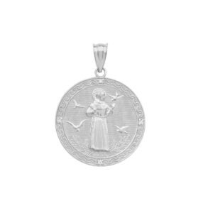 925 sterling silver saint francis of assisi cz round medal charm pendant (small)