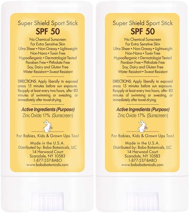 Babo Botanicals Super Shield SPF 50 Stick Sunscreen - 70% Organic Ingredients - Natural Zinc Oxide - For all ages - NSF & MADE SAFE Certified - EWG Verified - Water Resistant - Fragrance-Free - 2-Pack