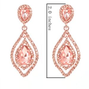 NLCAC Rose Gold Teardrop Crystal Earrings Dangle Long Rhinestone Chandelier Earring Wedding Jewelry for Bride Mother's Day Gift Jewelry