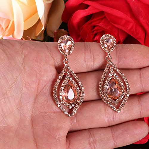 NLCAC Rose Gold Teardrop Crystal Earrings Dangle Long Rhinestone Chandelier Earring Wedding Jewelry for Bride Mother's Day Gift Jewelry