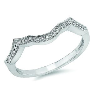 dazzlingrock collection 0.10 carat (ctw) sterling silver round diamond ladies wedding band guard ring 1/10 ct, size 4