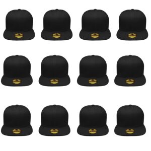 gelante plain blank flat brim adjustable snapback baseball caps wholesale lot 12 pack - 1500-black