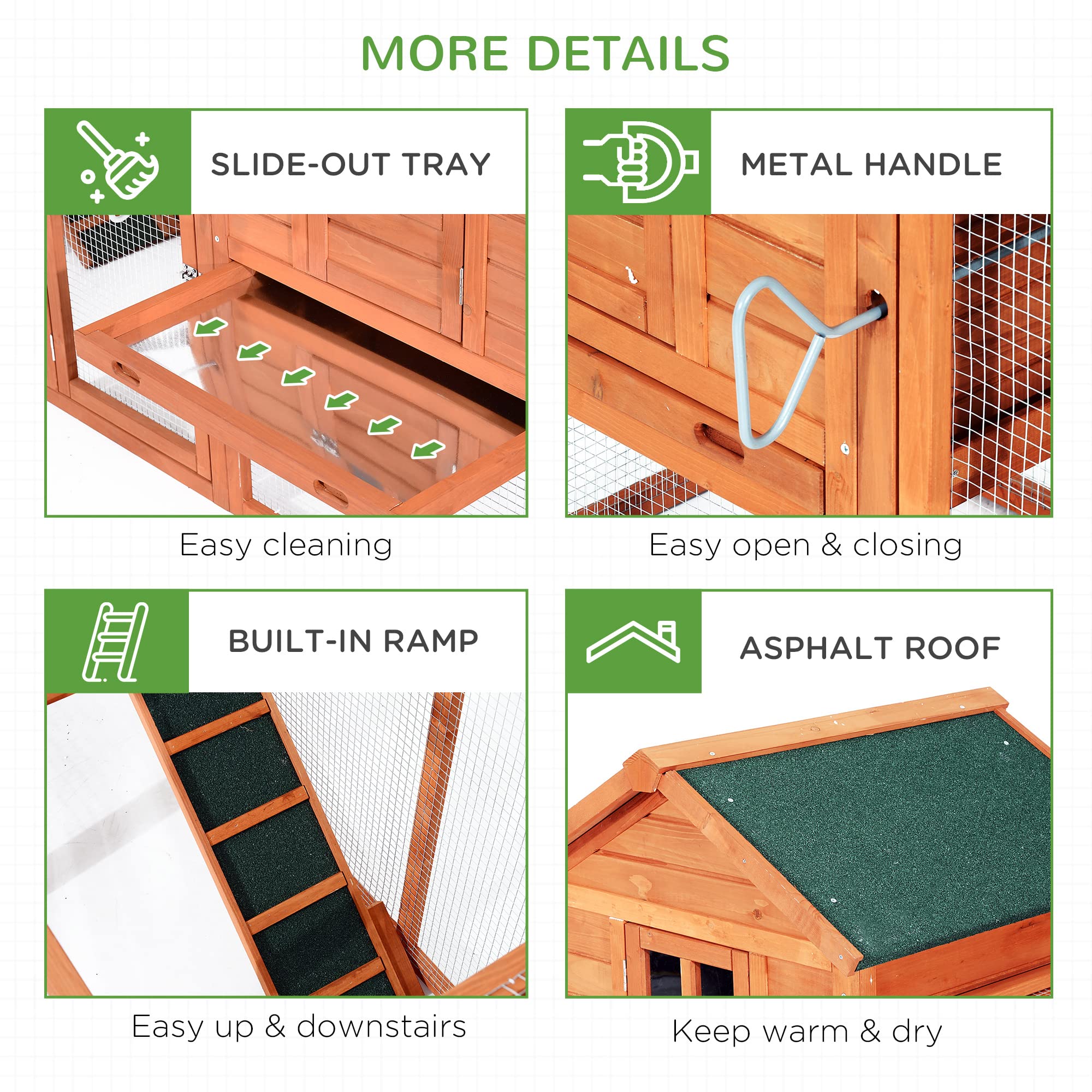 PawHut Dual Wooden Chicken Coop with Garden Bed, Large Outdoor Hen House with Nesting Boxes Removable Trays, Ramps Run, for Garden Backyard, 123" x 27.5" x 42.5", Natural Wood