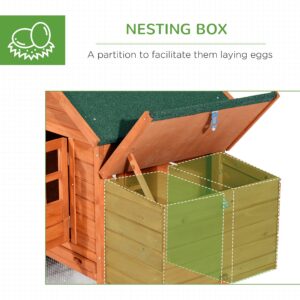 PawHut Dual Wooden Chicken Coop with Garden Bed, Large Outdoor Hen House with Nesting Boxes Removable Trays, Ramps Run, for Garden Backyard, 123" x 27.5" x 42.5", Natural Wood