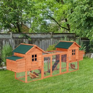 PawHut Dual Wooden Chicken Coop with Garden Bed, Large Outdoor Hen House with Nesting Boxes Removable Trays, Ramps Run, for Garden Backyard, 123" x 27.5" x 42.5", Natural Wood