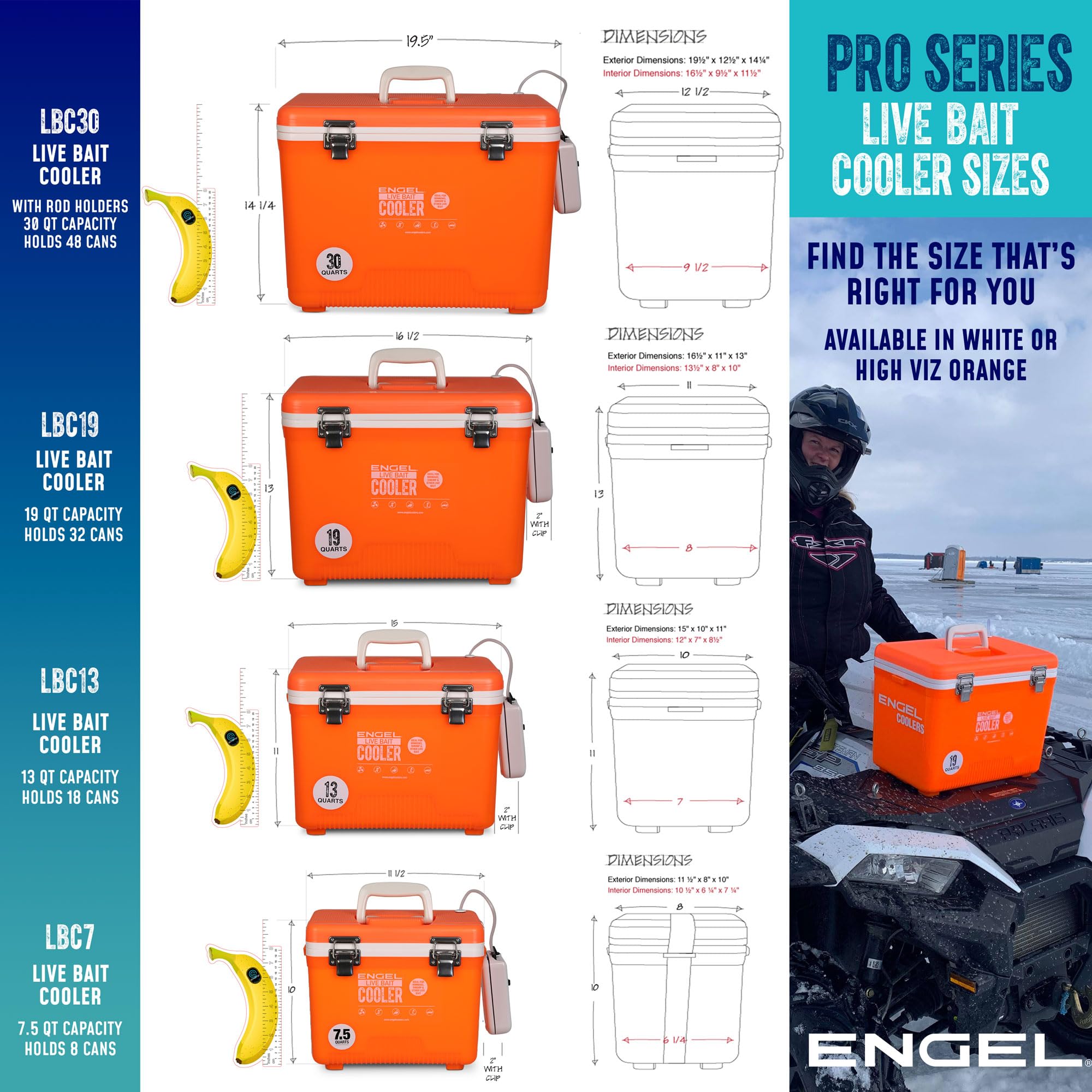 Engel 13qt Live Bait Cooler Box with 2nd Gen 2-Speed Portable Aerator Pump. Fishing Bait Station and Minnow Bucket for Shrimp, Minnows, and Other Live Bait - ENGLBC13-N in White