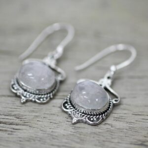 NOVICA Artisan Handmade Rainbow Moonstone Dangle Earrings .925 Sterling Silver from India Clear 'Moonlit Decadence'