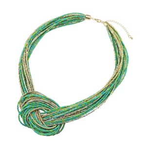 bocar greenery seed beads multilayer chunky bib statement knot necklace (nk-10316-greenery)