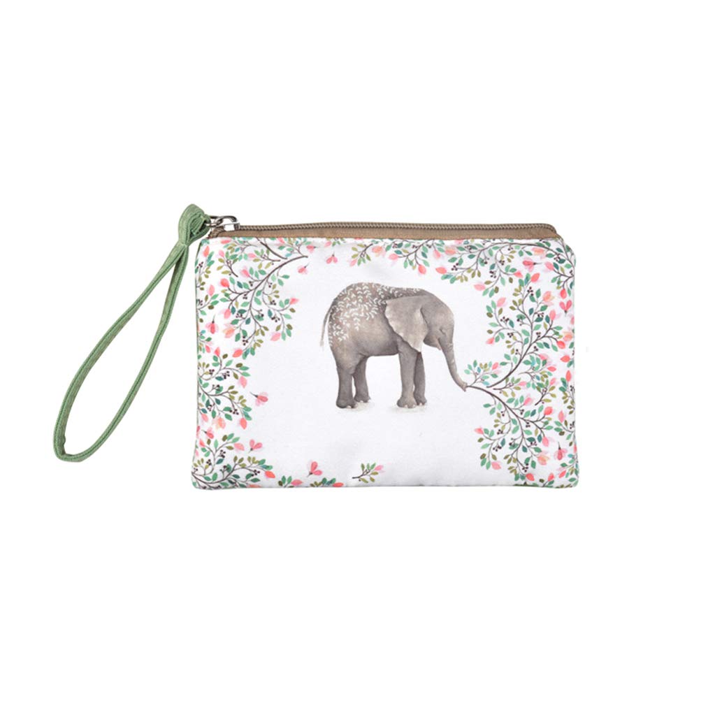 Rantanto Small Cute Cash Coin Purse, Canvas Change Purse, Kawaii Coin Pouch With Handle Christmas Gift For Women Teenager Girls (BG0001 Flower Elephant)