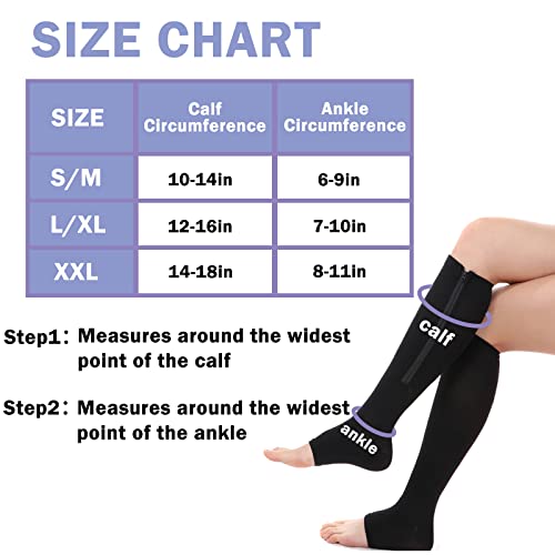 2 Pairs Compression Socks Toe Open Leg Support Stocking Knee High Socks with Zipper (Nude, L/XL) …