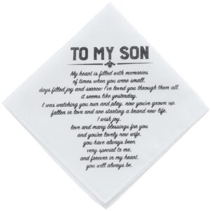 wedding handkerchief to my son gift from mom or dad, white handkerchiefs from parents in wedding keepsake for perfect moments