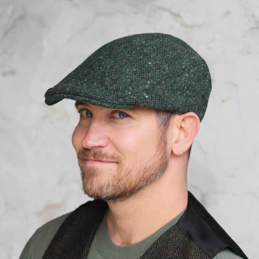 Authentic Irish Tweed Green Fleck Donegal Touring Cap, Made in Ireland, Large