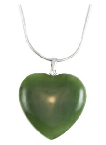 sterling silver jade necklace green nephrite smooth heart pendant large simple snake silvertone bail, 18"