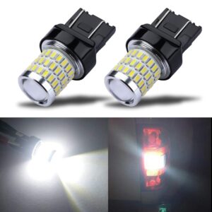 ibrightstar newest 9-30v super bright low power 7443 7440 t20 led bulbs with projector replacement for back up reverse lights or tail brake lights, xenon white