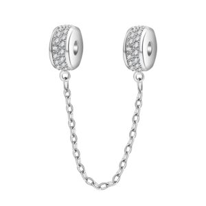 jorlla clips safety chain charms 925 sterling silver clasp safety chain stopper charms bead for european charms bracelet (clear stone)