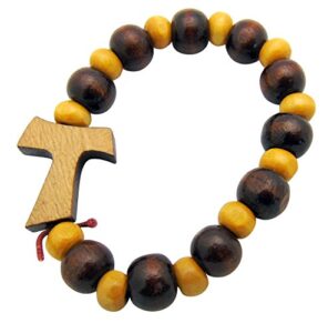 cb catholic tau cross of saint francis wooden beads rosary bracelet christian fashion