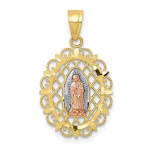 solid10k two-tone gold filigree our lady of guadalupe pendant -13mm x 22mm - virgen de guadalupe - religious mexican necklace