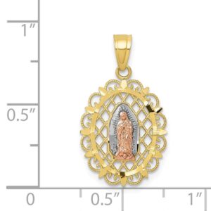 Solid10k Two-tone Gold Filigree Our Lady Of Guadalupe Pendant -13mm x 22mm - virgen de guadalupe - Religious Mexican Necklace