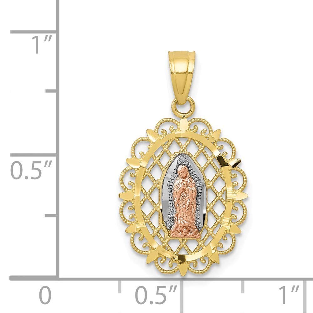 Solid10k Two-tone Gold Filigree Our Lady Of Guadalupe Pendant -13mm x 22mm - virgen de guadalupe - Religious Mexican Necklace