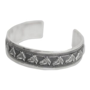 NOVICA Artisan Handmade Sterling Silver Cuff Bracelet Artisan Crafted Horse Theme India [5.75 in L (end to End) x 0.6 in W] ' Procession of Horses'