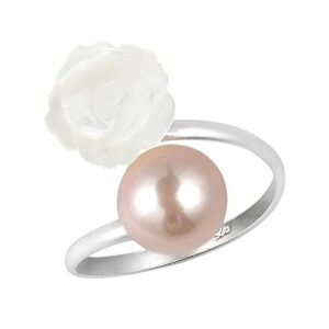 aeravida charming white rose wrap cultured freshwater pink pearl .925 sterling silver ring | cute wedding rings for women | gift for daughter | sterling silver rings (8)