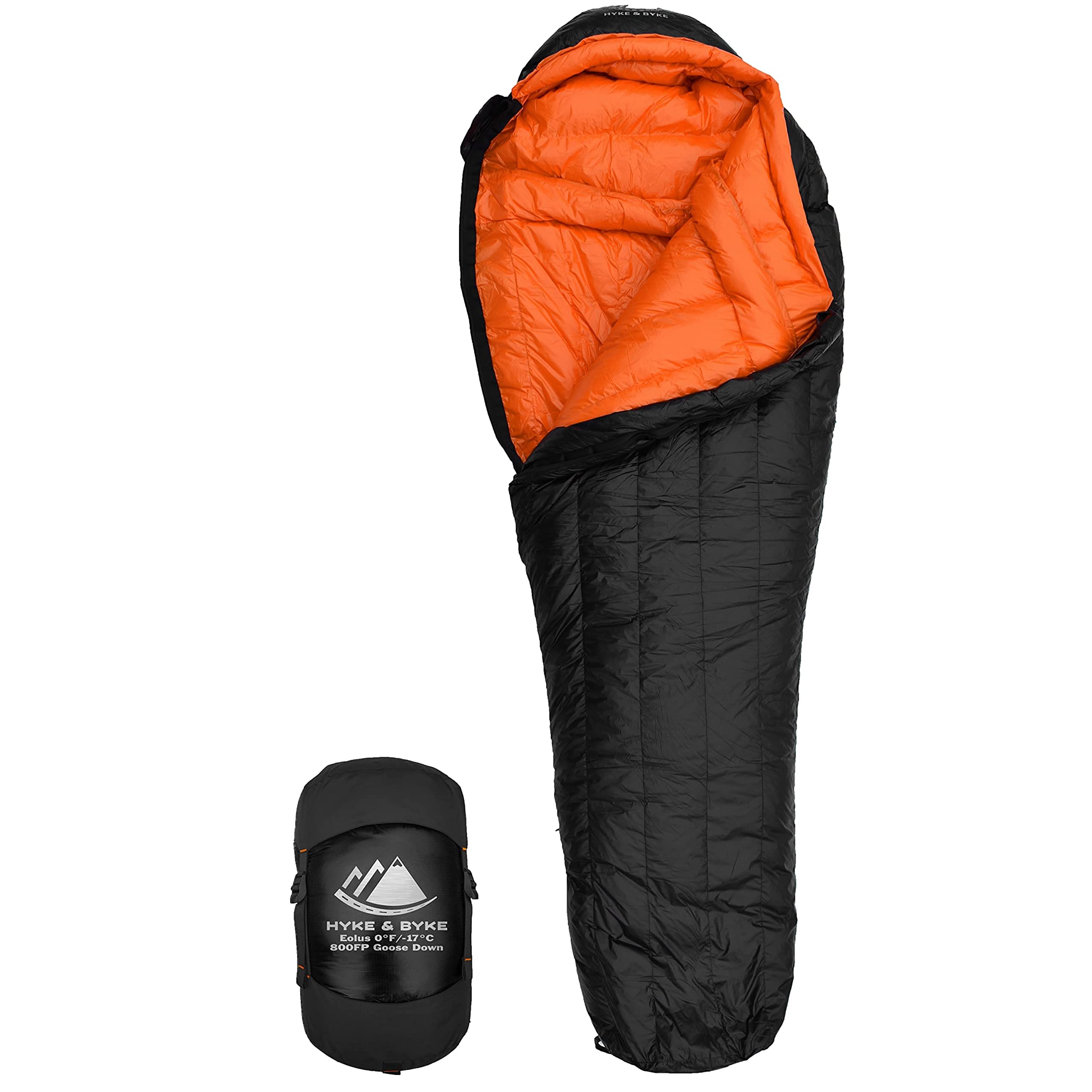 Hyke & Byke Eolus 0°F Cold Weather Mummy Hiking & Backpacking Sleeping Bag - Goose Down 800 FP 4 Season Sleeping Bags for Adults - Ultralight with Compression Stuff Sack