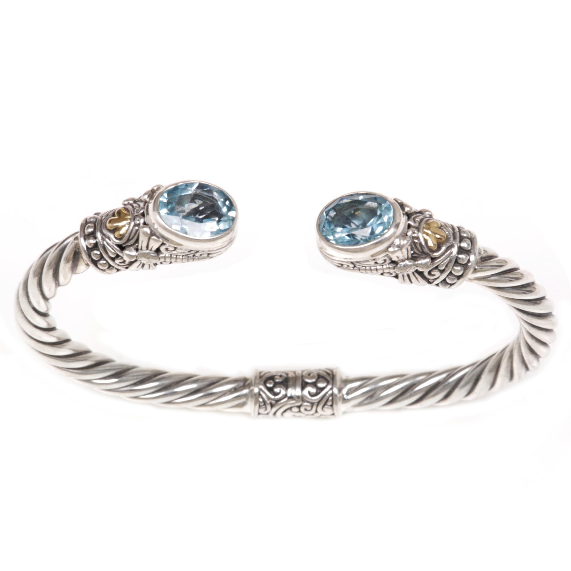 NOVICA Artisan Handmade Gold Accented Blue Topaz Cuff Bracelet from Indonesia [18 in L 2 mm W Pendant(s) 1.3 in L x 0.9 in W x 0.2 in D] ' Dragonfly Den in Blue'