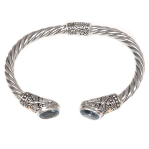 NOVICA Artisan Handmade Gold Accented Blue Topaz Cuff Bracelet from Indonesia [18 in L 2 mm W Pendant(s) 1.3 in L x 0.9 in W x 0.2 in D] ' Dragonfly Den in Blue'