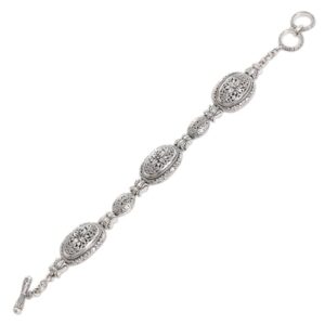 NOVICA Artisan Handmade Sterling Silver Link Bracelet with Floral Motif Indonesia [1.4 in L x 0.6 in W x 0.2 in D] ' Lotus Chain'