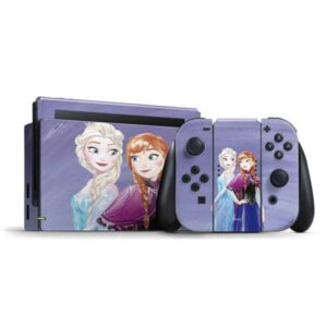 skinit decal gaming skin compatible with nintendo switch bundle - officially licensed disney frozen elsa and anna sisters art design