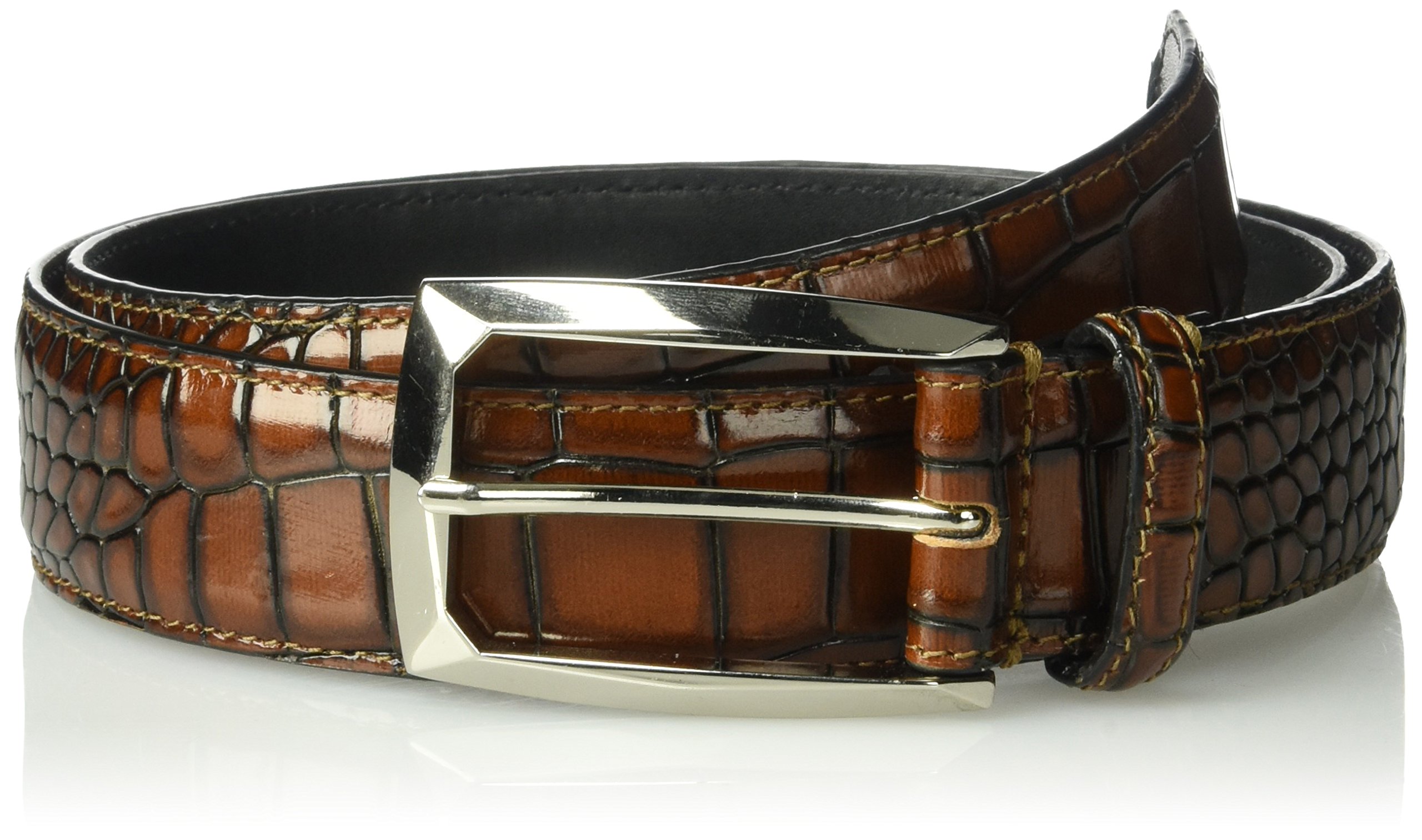 Stacy Adams Men's Ozzie Croc Embossed Belt, Cognac, 38