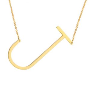 RINHOO Sideways Large Initial Necklace 18k Gold Plated Stainless Steel Big Letter Script Name Monogram Pendant Necklace for Women Gift(from Alphabet 26 A-Z)