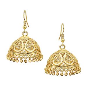 bodha gold plated traditional indian hook hanging lightweight jhumka earrings (sj_442)