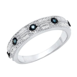 dazzlingrock collection 0.15 carat (ctw) sterling silver round blue & white diamond ladies vintage wedding band, size 4