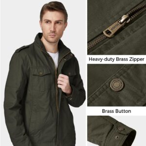 WenVen Men's Military Casual Cotton Jacket Outwear (Army Green, X-Large)