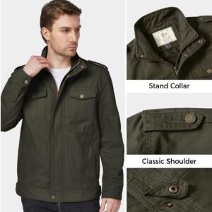 WenVen Men's Military Casual Cotton Jacket Outwear (Army Green, X-Large)