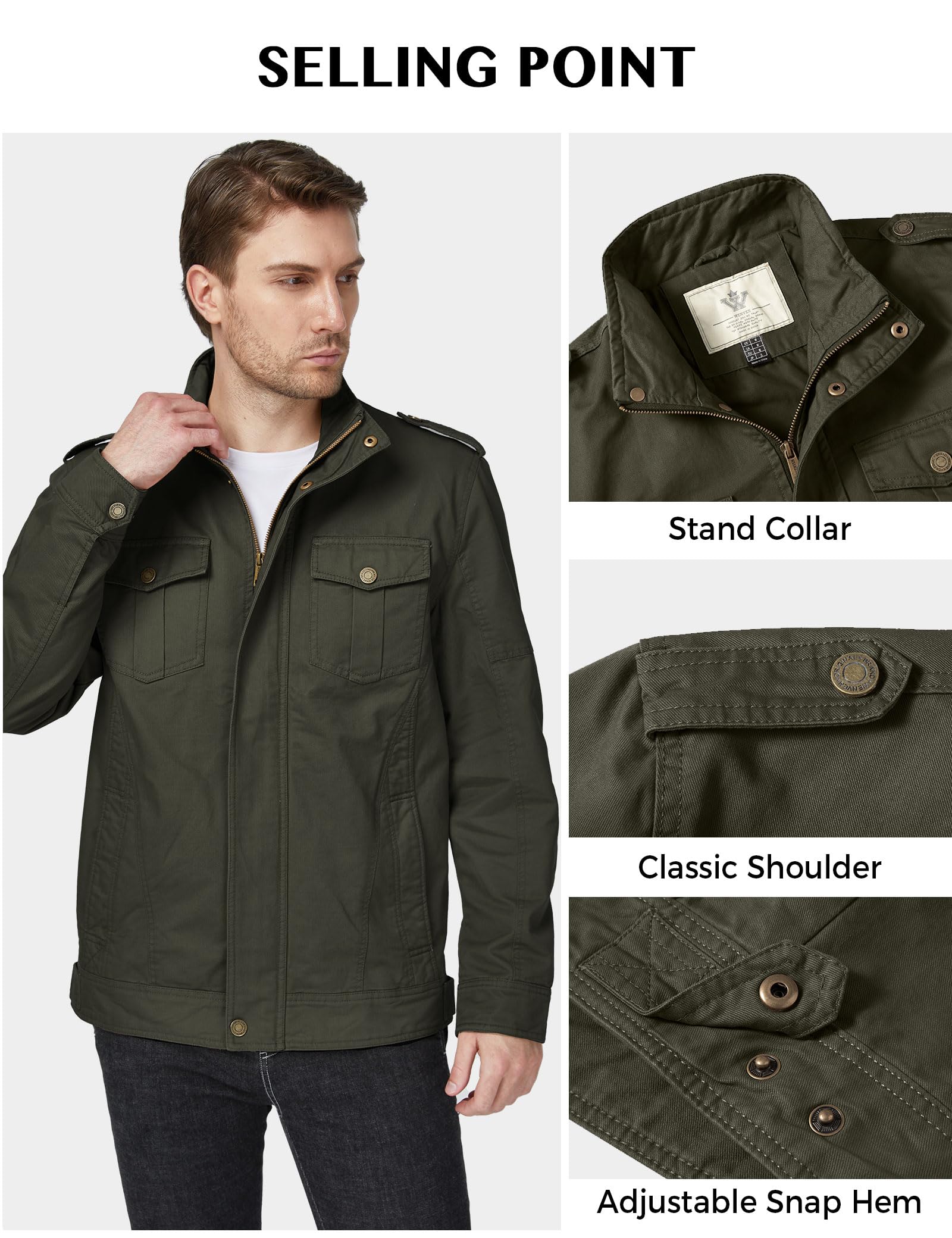 WenVen Men's Military Casual Cotton Jacket Outwear (Army Green, X-Large)