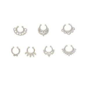 honbay 7pcs mix style silver fake septum clicker nose ring non piercing hanger clip body jewelry