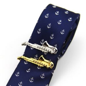 ZUNON Saxophone Tie Clips Sax Tie Bar Tacks Mens Silver Golden Tone Music instrument Tie Clasps Musician Gifts