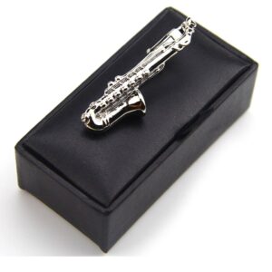 ZUNON Saxophone Tie Clips Sax Tie Bar Tacks Mens Silver Golden Tone Music instrument Tie Clasps Musician Gifts